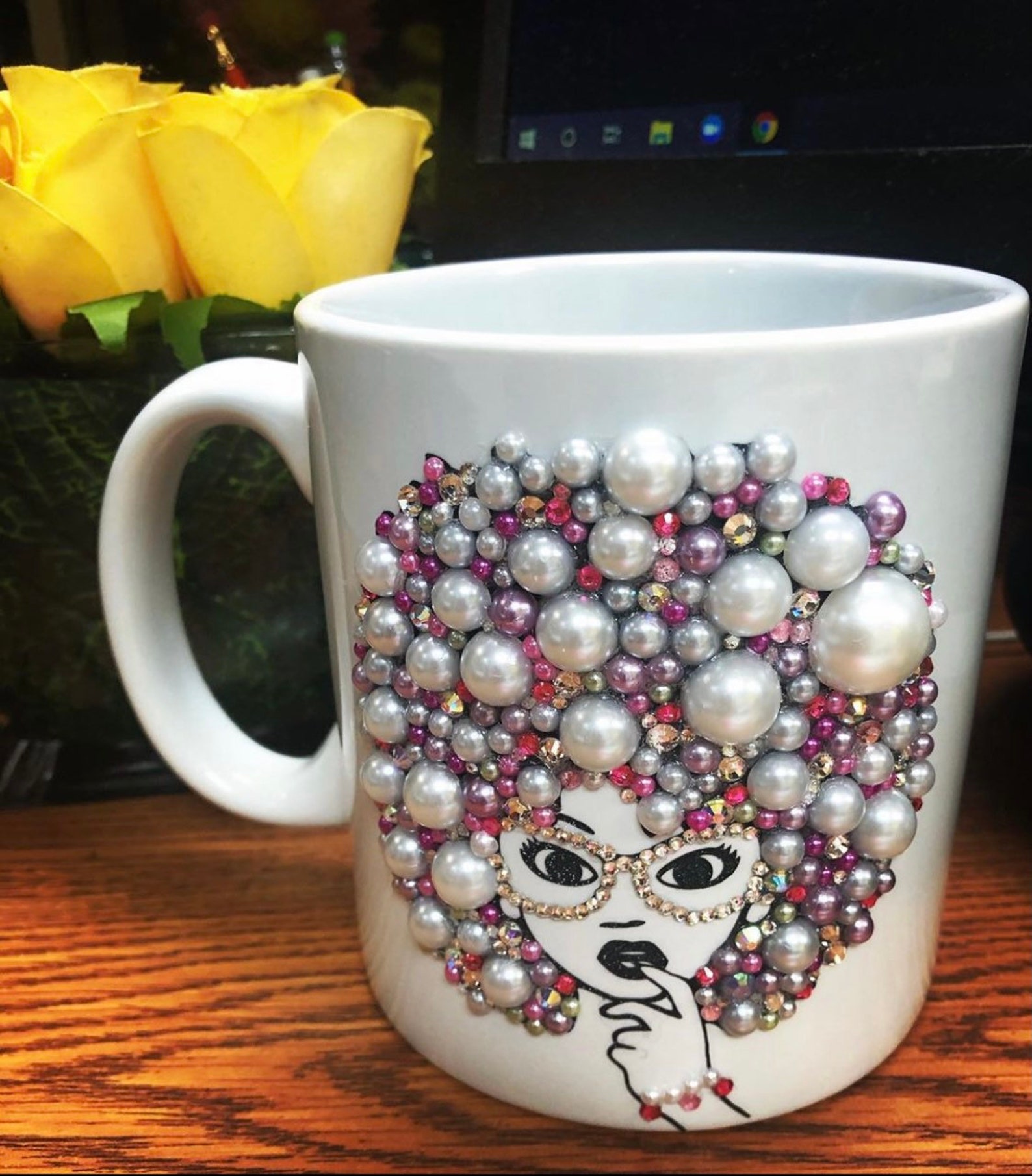 Bling and Pearl Coffee Mug Afro Coffee mugs Rhinestone Cup | Etsy