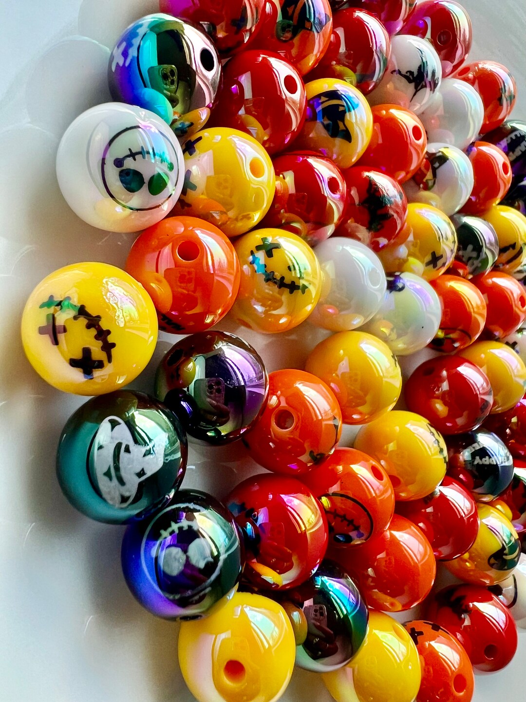 15mm Halloween Beads, Spooky Beads, Round Witch Beads, Mixed Beads ...