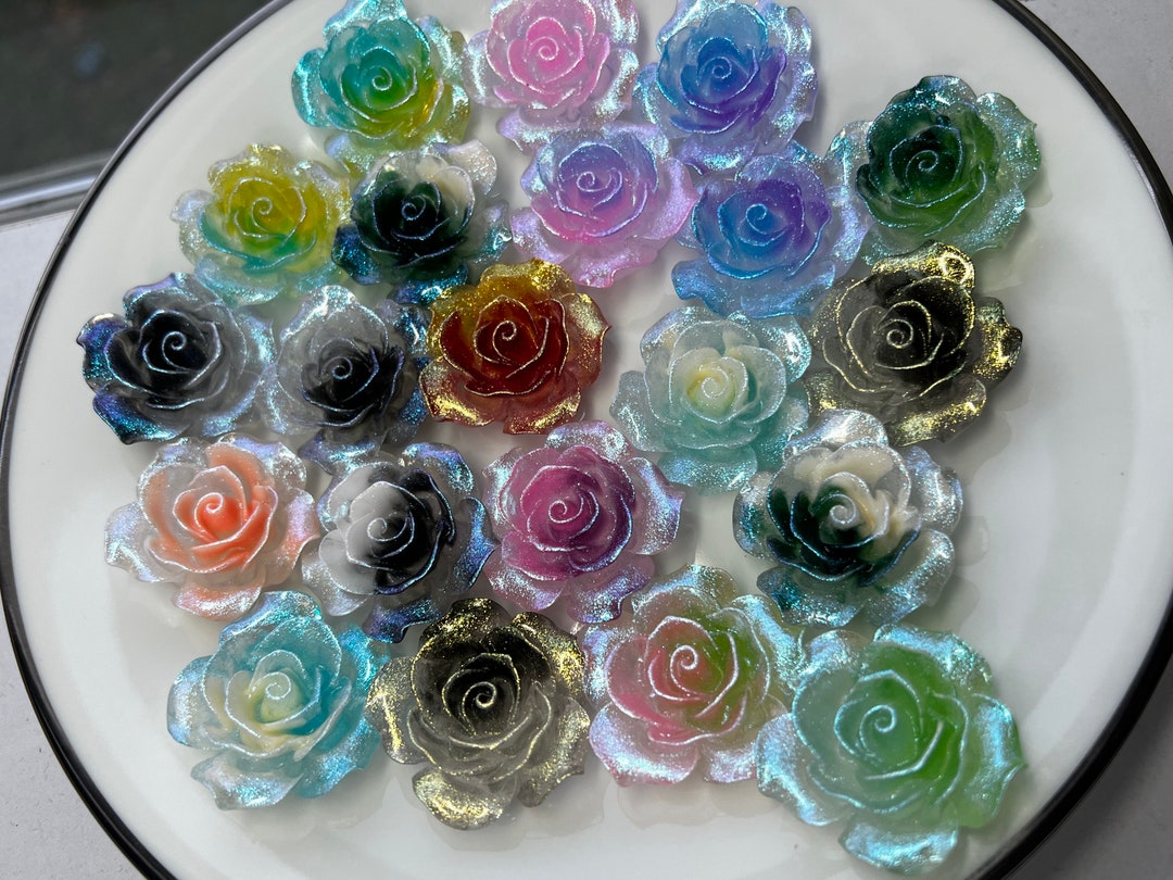 35mm Two Color Glitter Rose Flatback Charms, Flowers, Charms, Flower ...