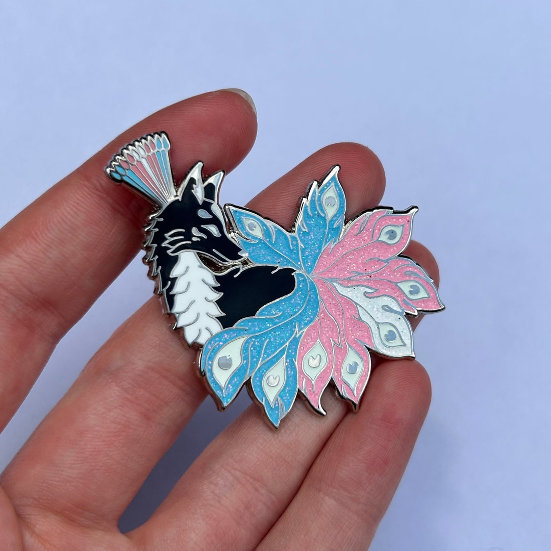 A-GRADE TRANS PRIDE Peacock Kitsune Enamel Pin - Etsy