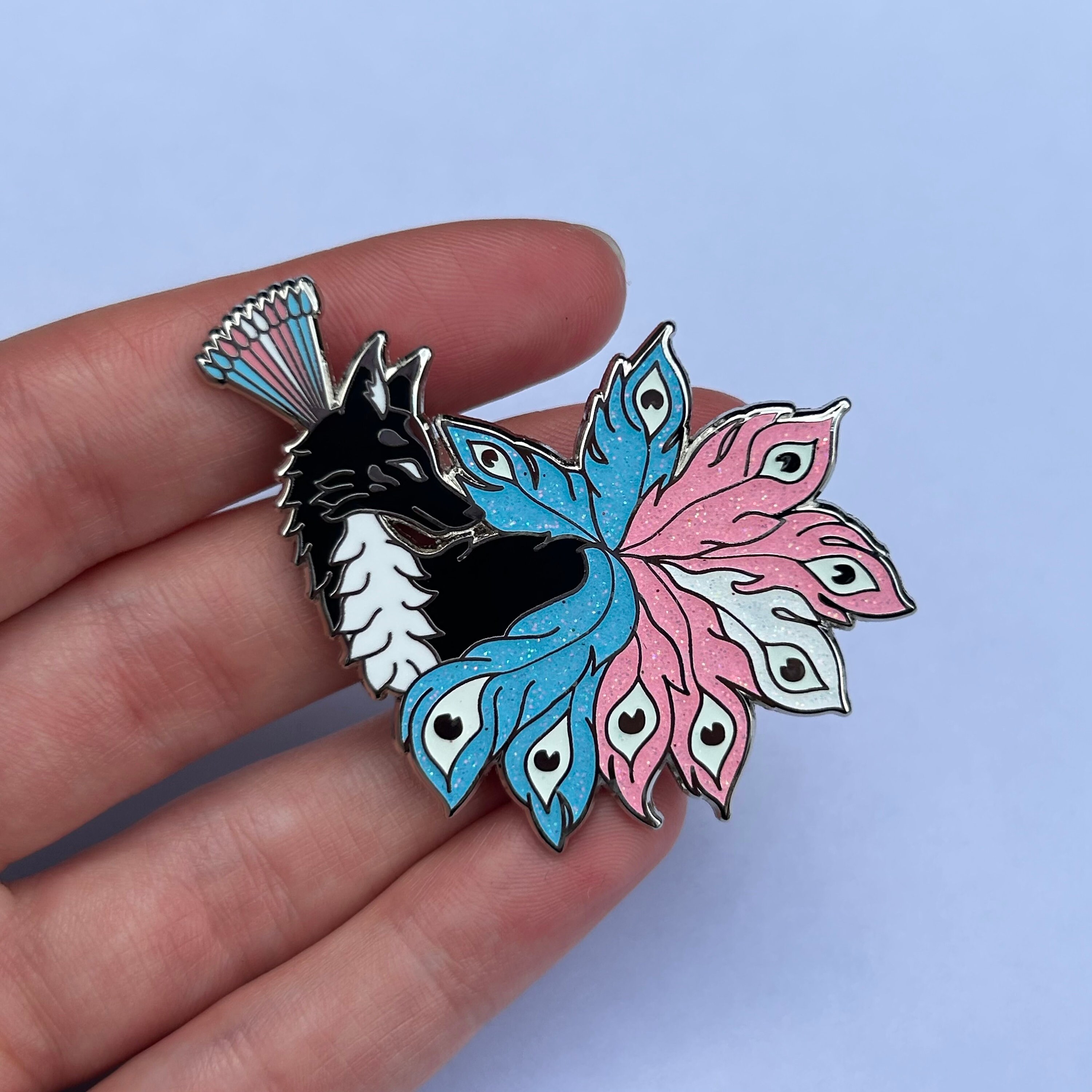 A-GRADE TRANS PRIDE Peacock Kitsune Enamel Pin - Etsy