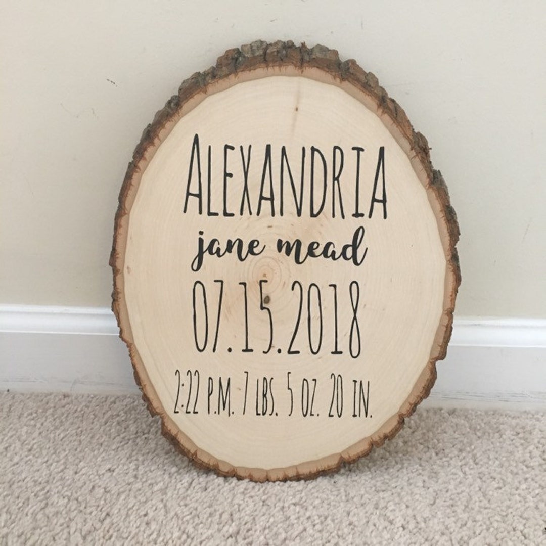 Woodland Nursery Decor, Personalized Birth Stats Sign, Natural Wood ...