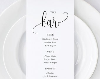 Calligraphy Bar Menu Template 8x10 Wedding Bar Menu Sign - Etsy