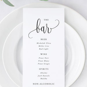 Printable Bar Menu Card Bar Menu Template Wedding Bar Menu Open Bar ...