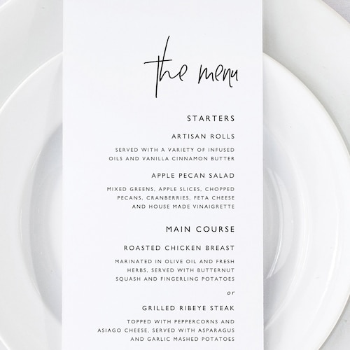 Menu With Guest Name Menu Place Card Minimalist Wedding | Etsy