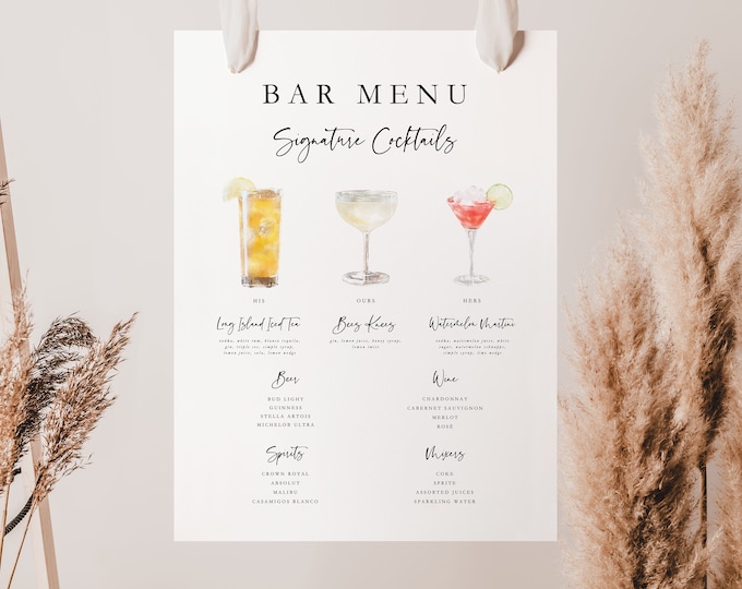 Printable Signature Cocktails Sign Editable Signature | Etsy
