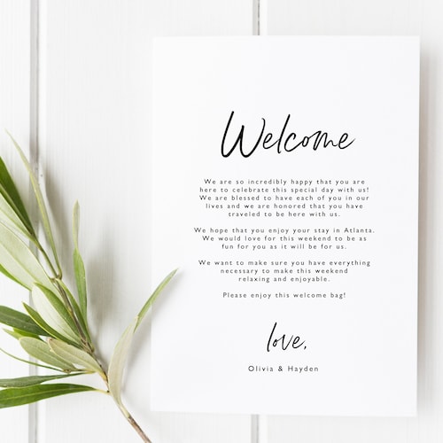 Printable Welcome Card Template Hotel Welcome Bag Insert - Etsy