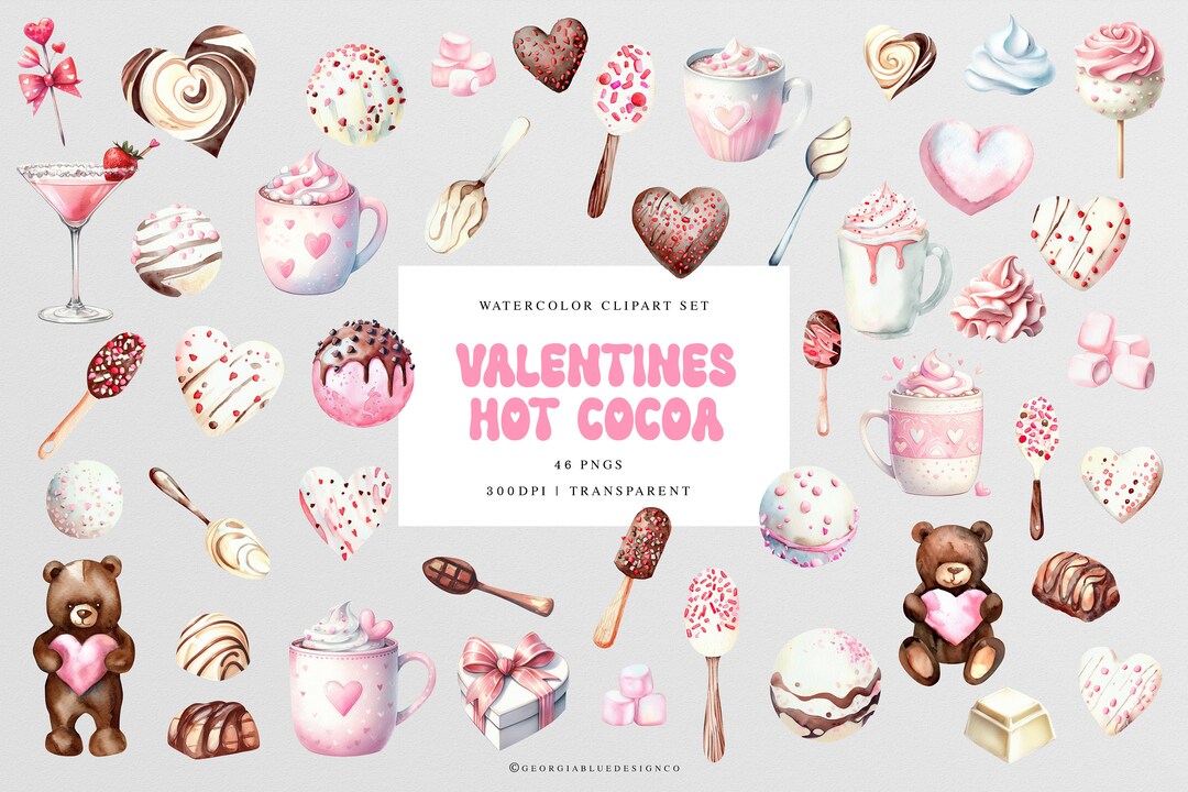 Valentines Cocoa Clipart | Valentines Day Sweets | Watercolor ...