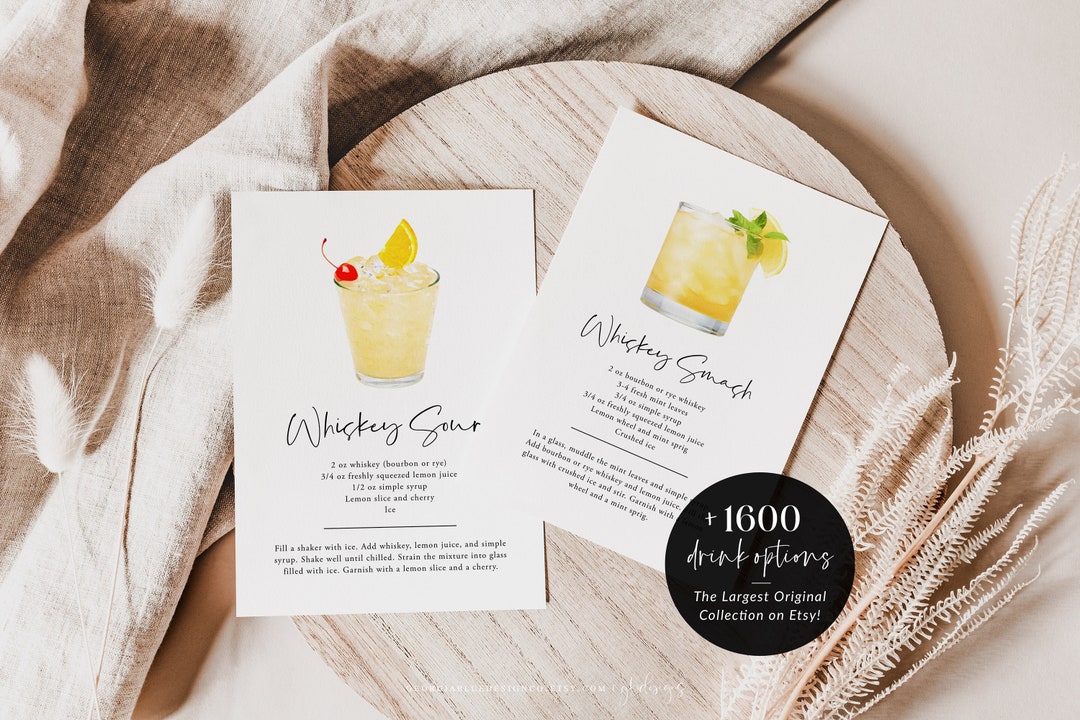 Cocktail Recipe Cards Template, Editable Recipe Cards, Recipe Cards ...