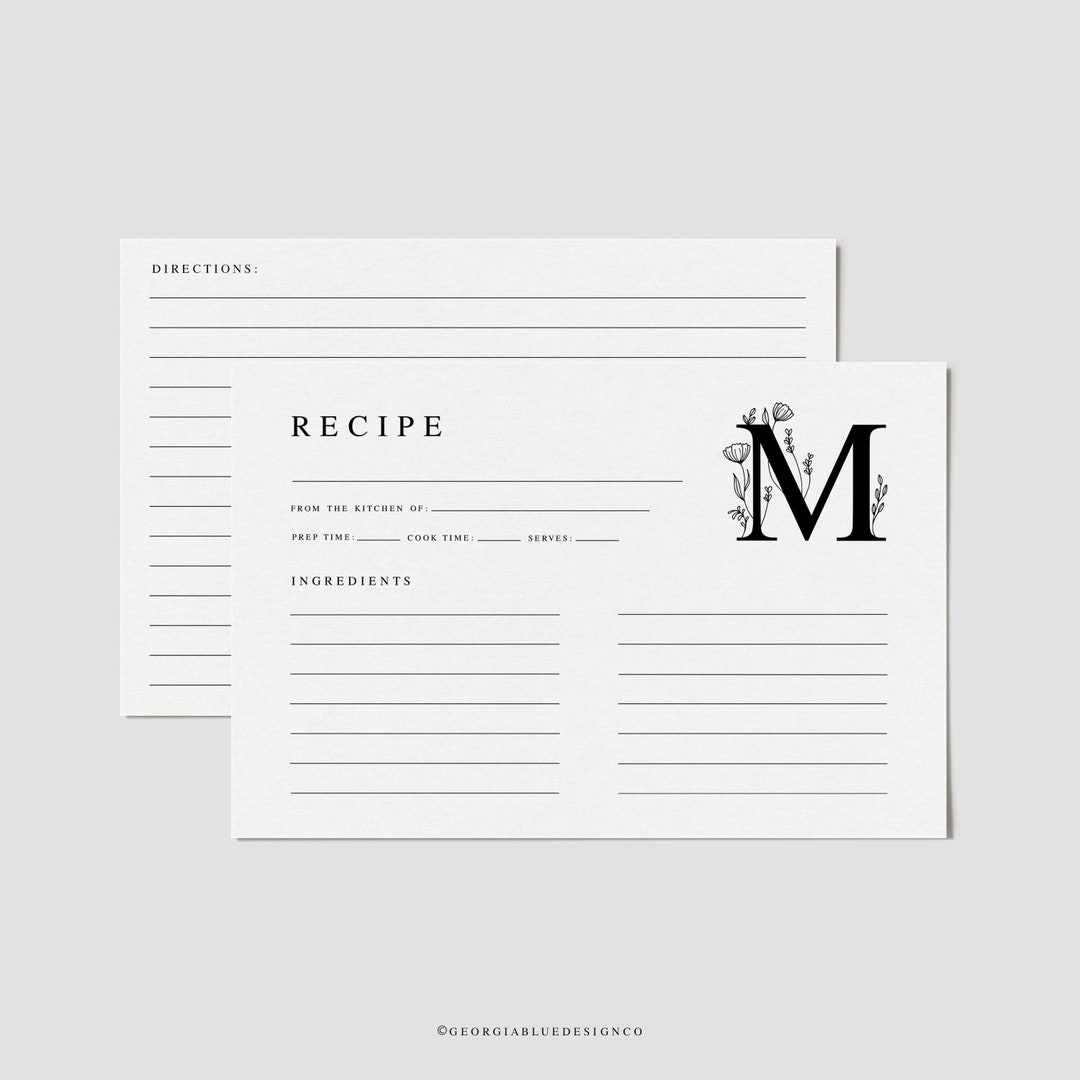 Editable Recipe Card Template, Printable Recipe Cards, Minimalist ...