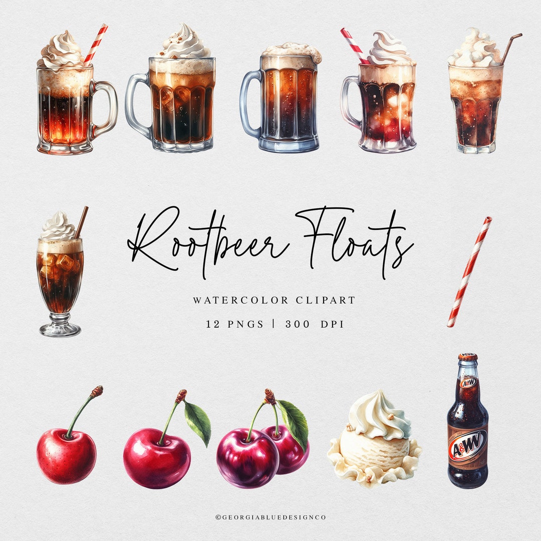 Root Beer Float Watercolor Clipart | Root Beer Float Clipart Illustration | Watercolor Drink ...