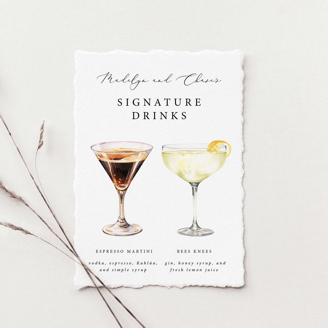 Deckled Edge Custom Signature Cocktail Sign, Signature Drink Sign ...