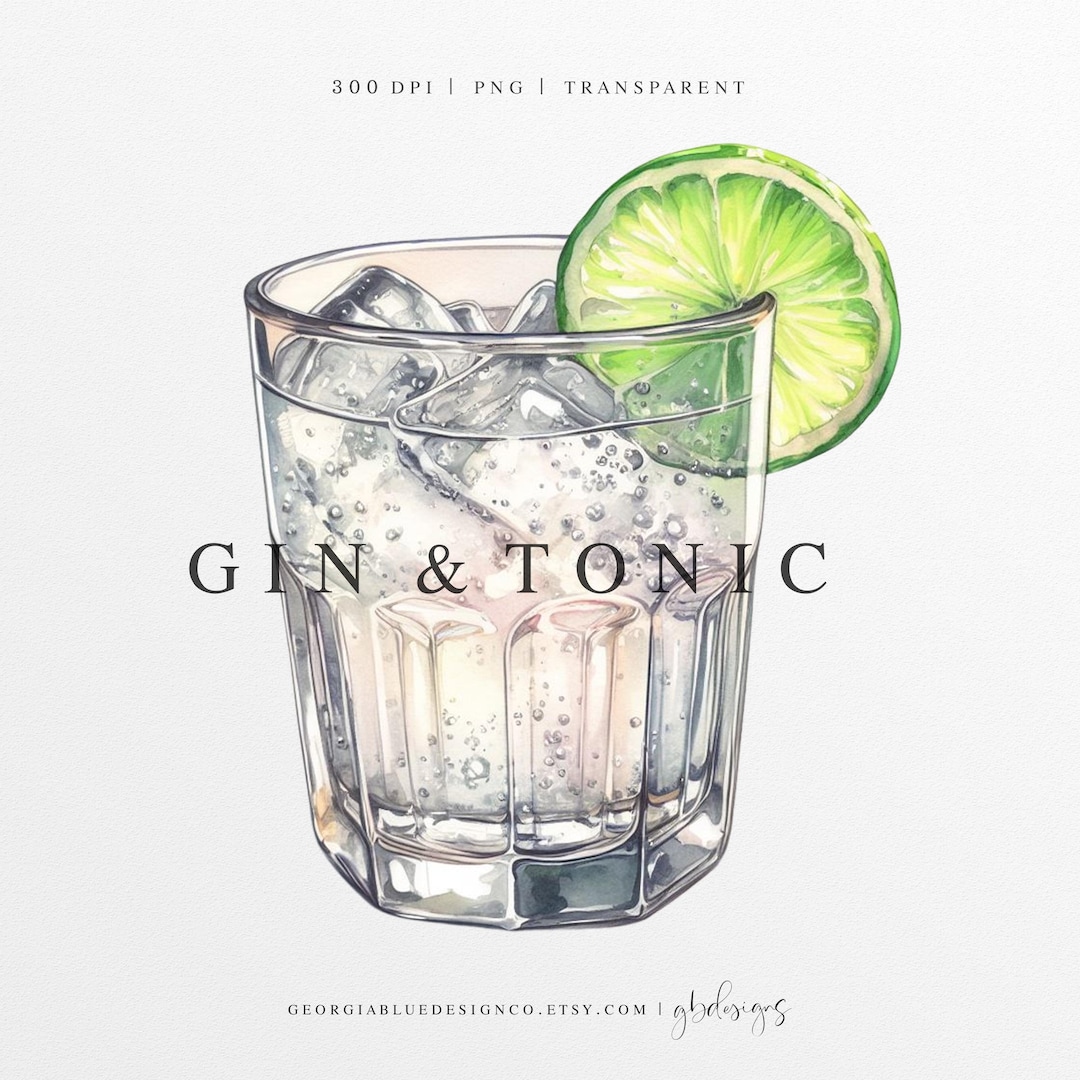 Gin & Tonic Watercolor Clipart | Gin and Tonic Drink Illustration ...