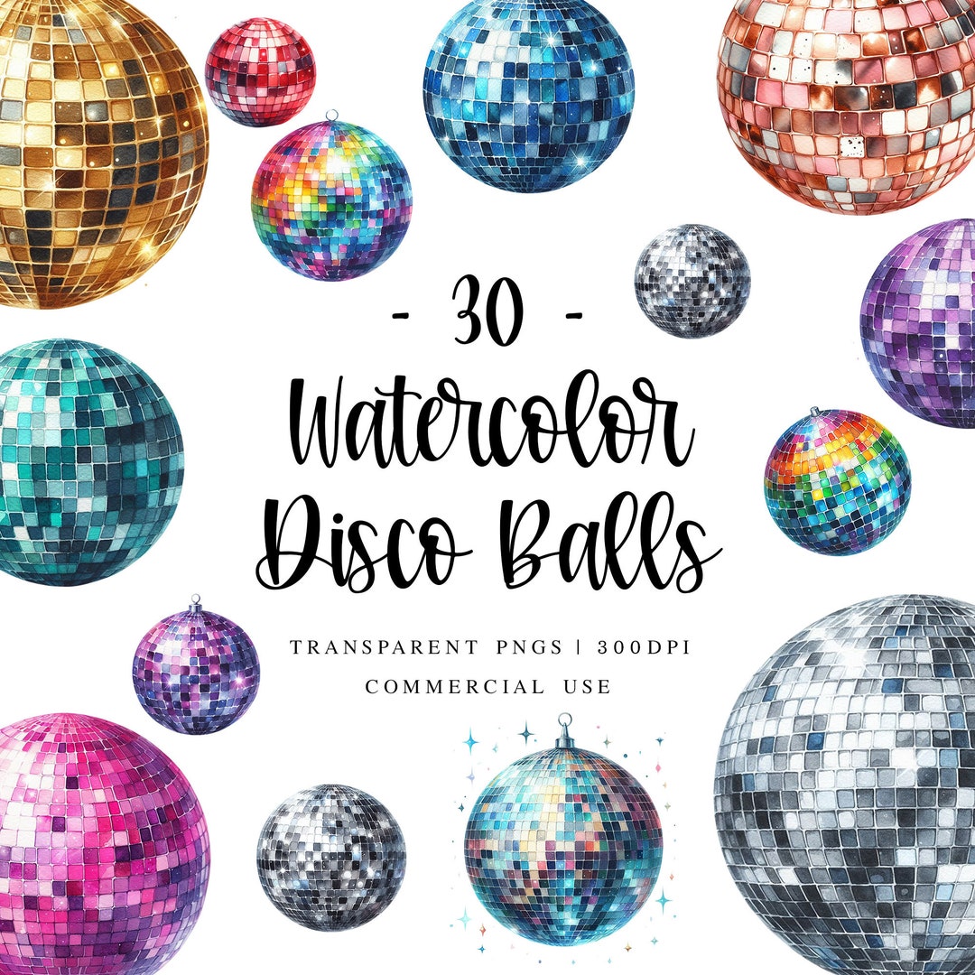 Disco Ball Clipart, Watercolor Disco Balls, Disco Ball Png, Disco Ball ...