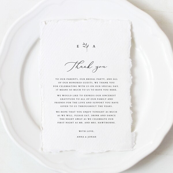 Menu Thank You Card - Etsy