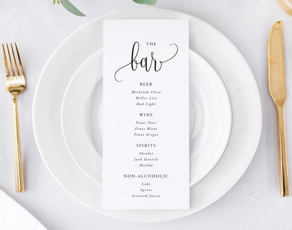 Printable Bar Menu Card Bar Menu Template Wedding Bar Menu | Etsy