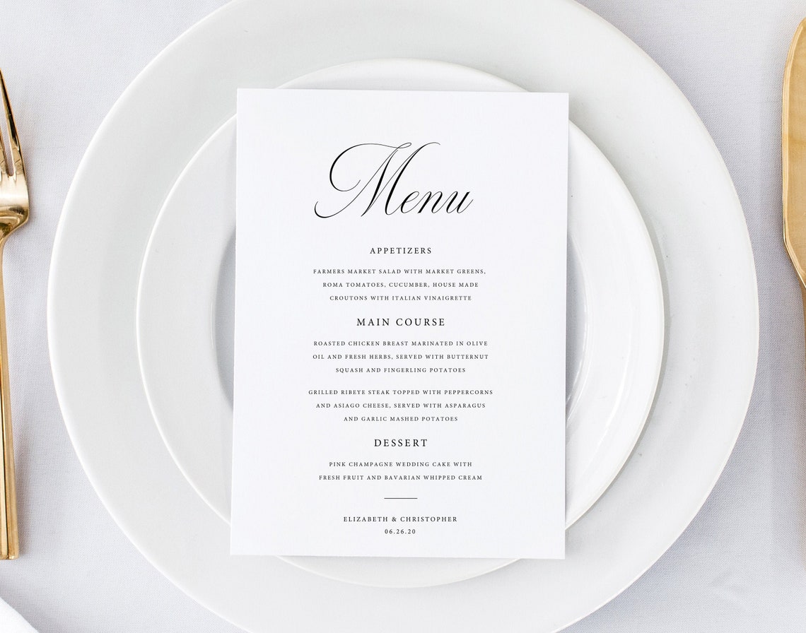 Printable Wedding Menu Wedding Menu Template Wedding Menu | Etsy