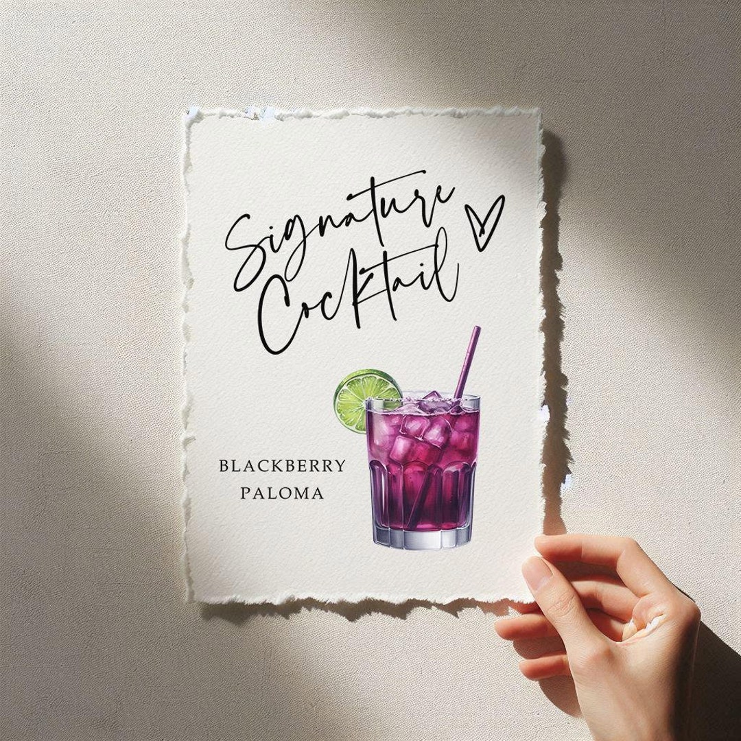 Deckled Edge Custom Signature Cocktail Sign, Signature Drink Sign ...