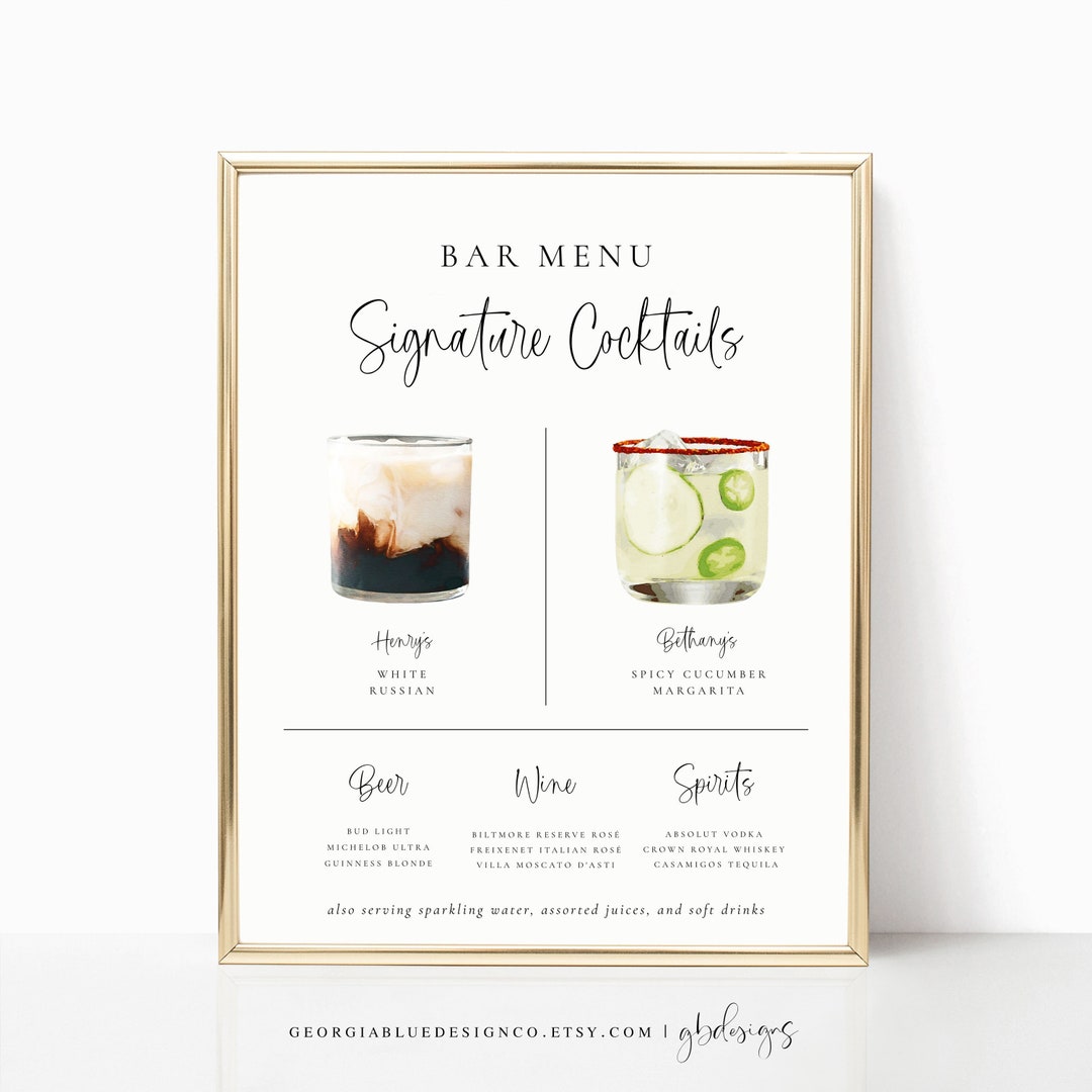 Printable Signature Cocktails Sign Editable Signature Cocktails ...