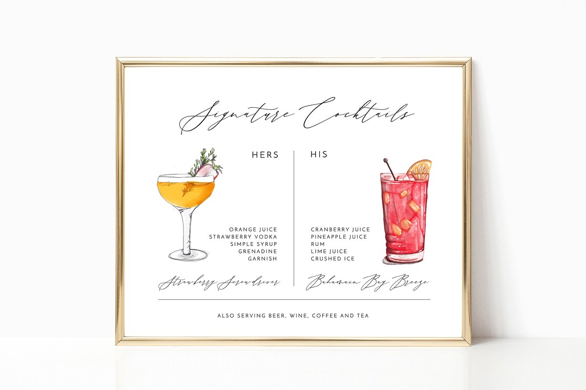 Printable Signature Cocktails Sign Editable Signature - Etsy