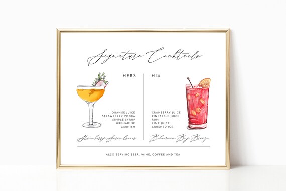 Printable Signature Cocktails Sign Editable Signature - Etsy