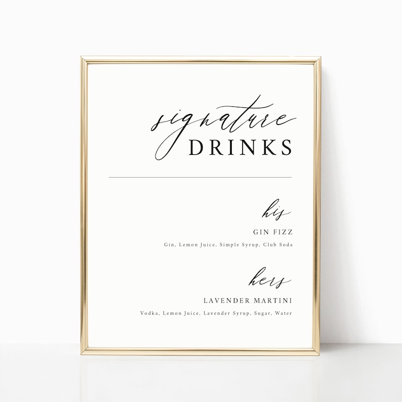 Printable Signature Cocktails Sign Editable Signature - Etsy