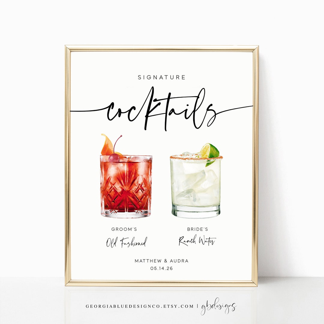 Printable Signature Cocktails Sign Editable Signature - Etsy