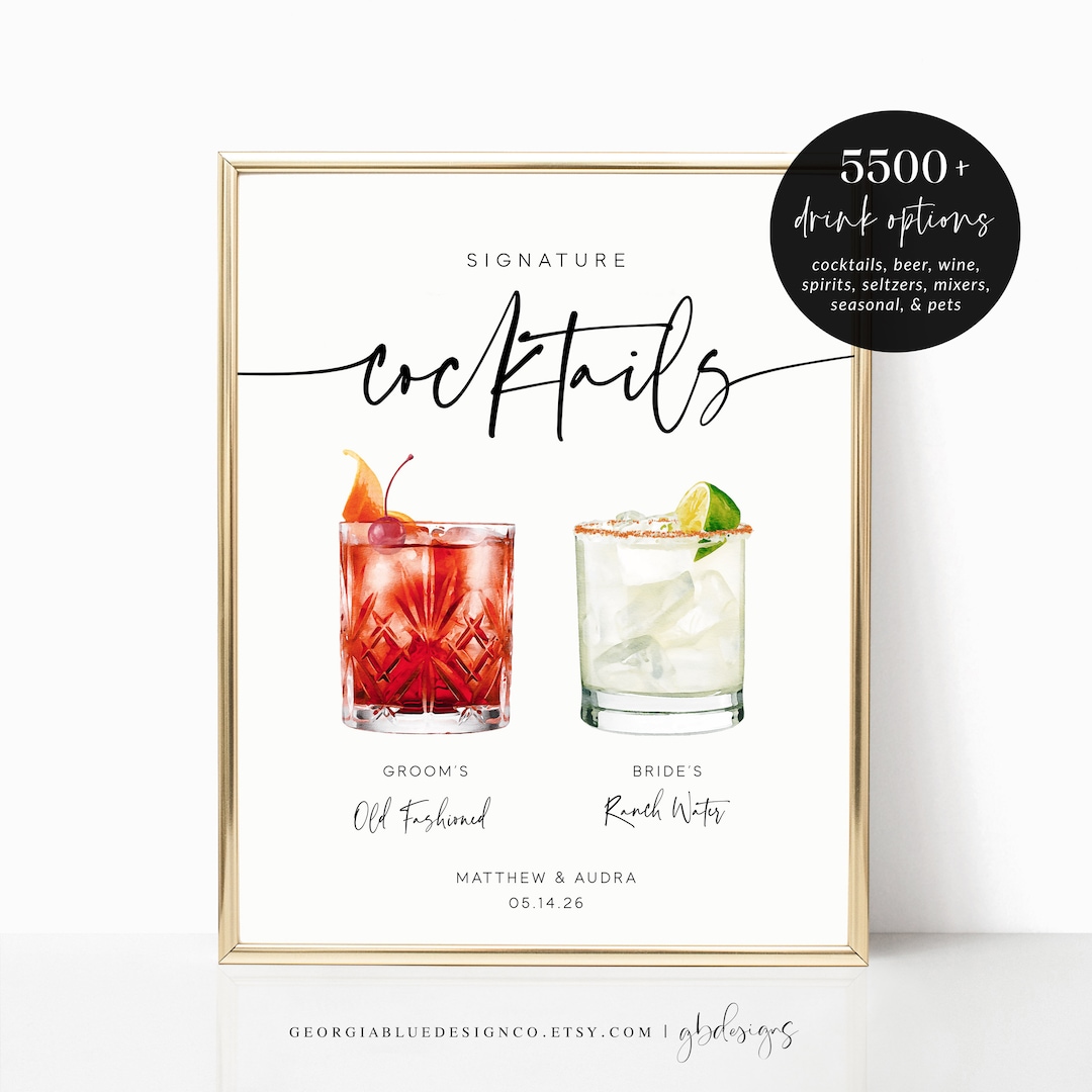Printable Signature Cocktails Sign, Wedding Signature Drinks Menu ...