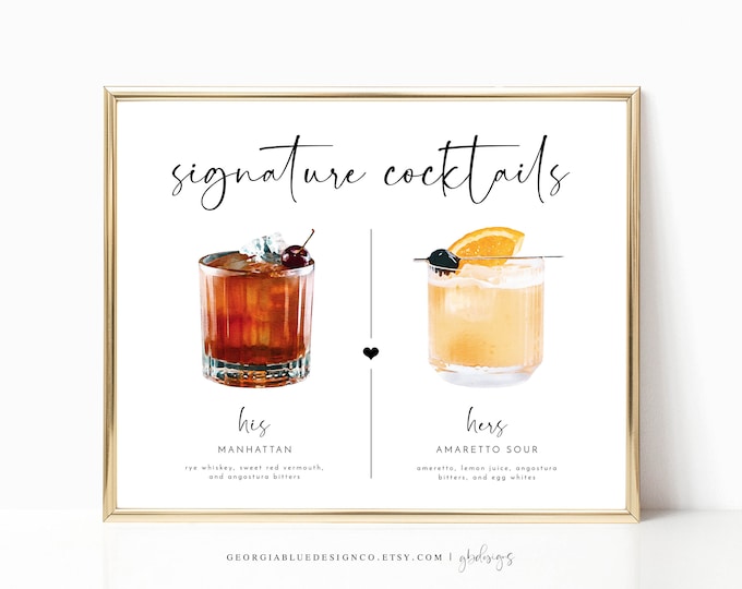 Printable Beach Signature Drinks Sign Watercolor Beach Themed Wedding ...