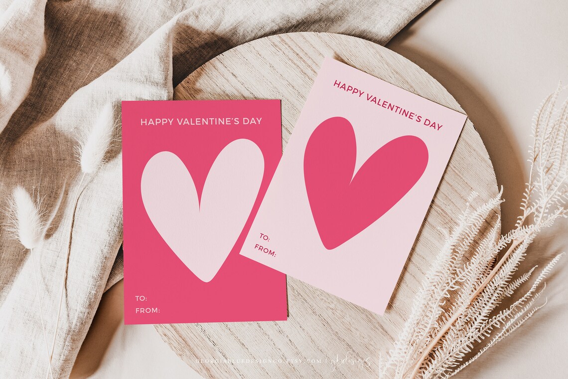 Printable Valentines Cards | Pink Heart Valentine Cards | Classroom ...