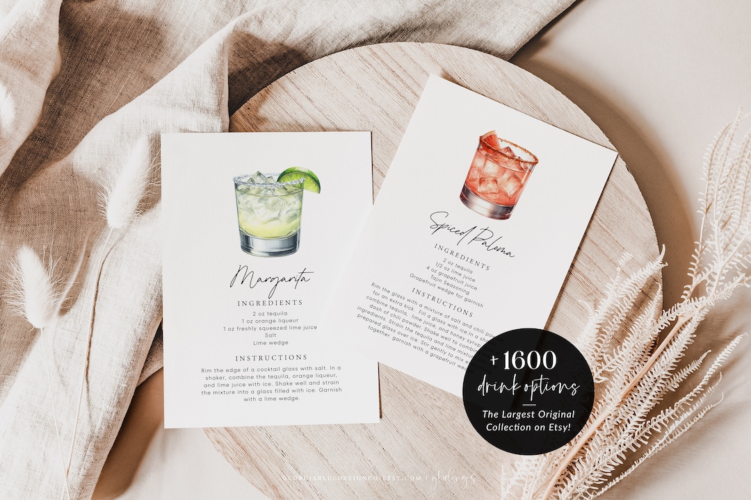 Cocktail Recipe Cards Template, Editable Recipe Cards, Recipe Cards ...