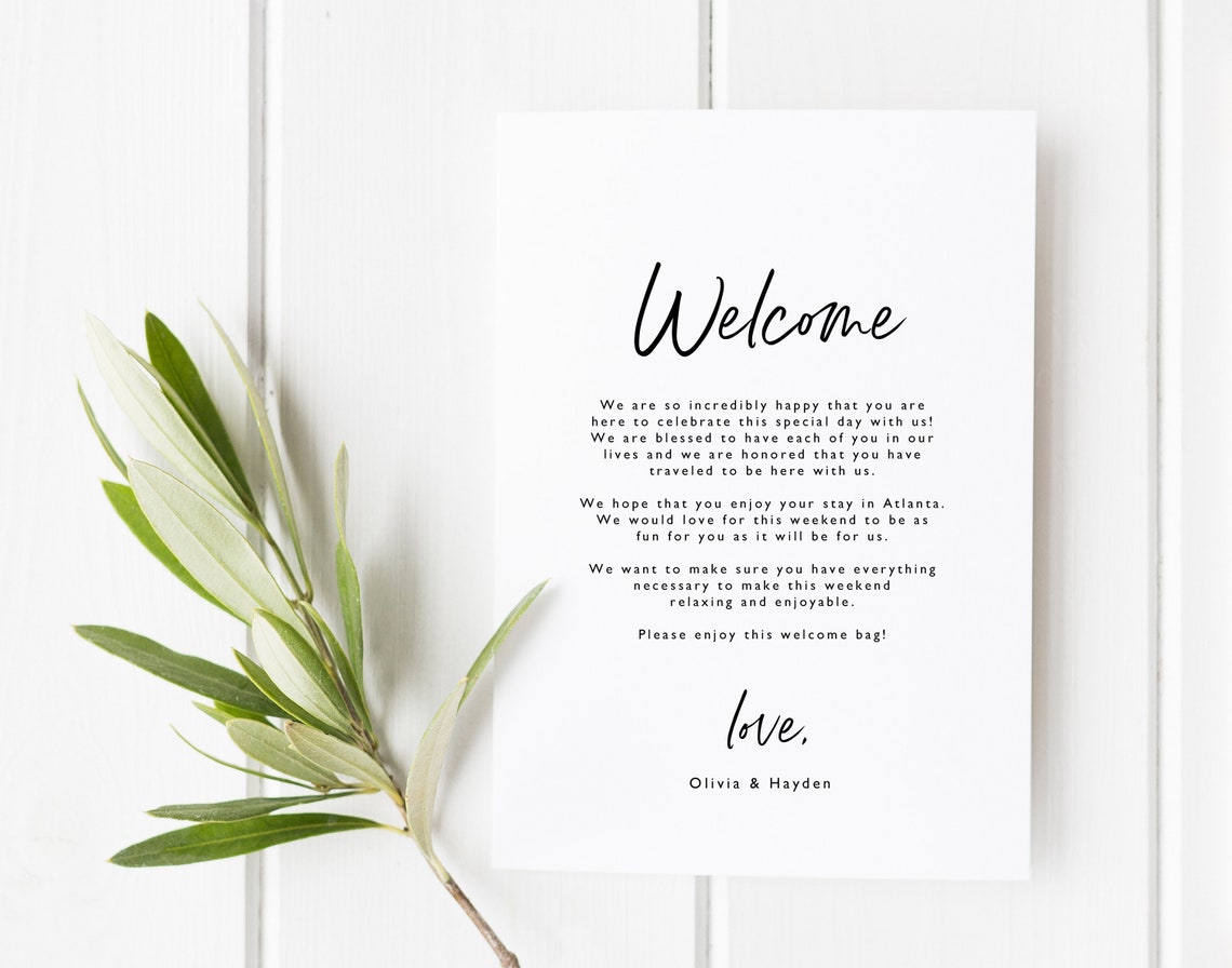 Printable Wedding Welcome Letter Wedding Welcome Bag Letter | Etsy