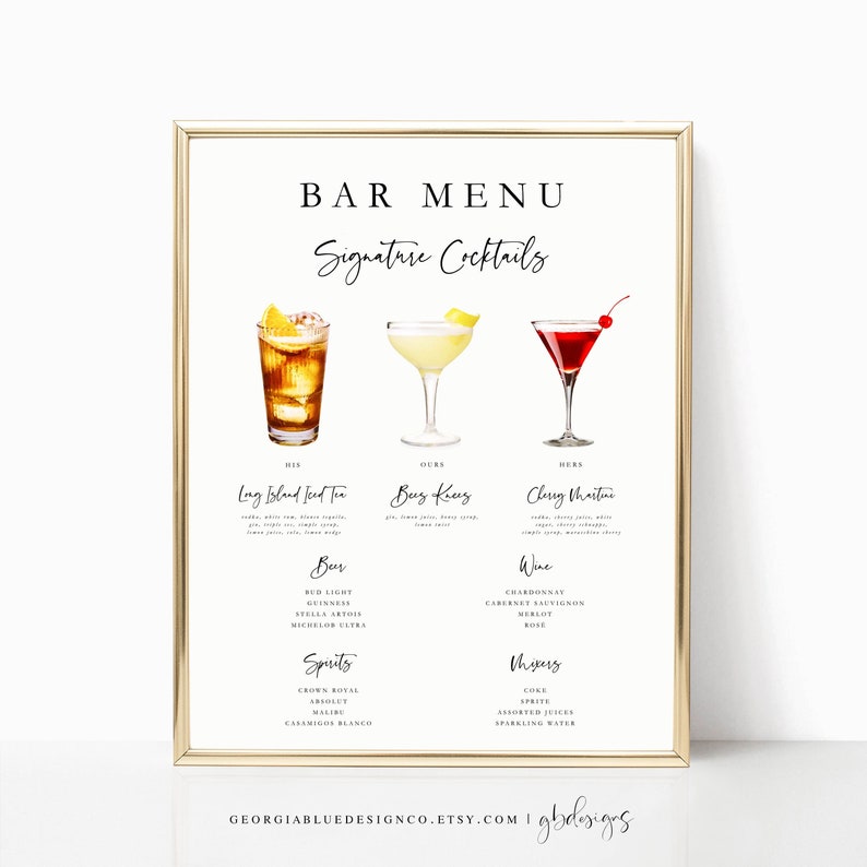 Printable Signature Cocktails Sign Editable Signature - Etsy