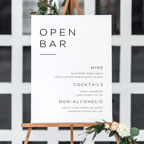 Printable Open Bar Menu Bar Menu Template Open Bar Sign | Etsy