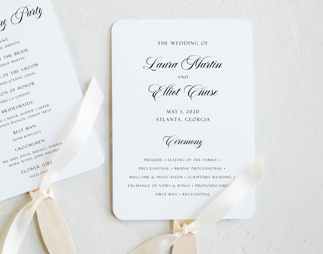 Elegant Wedding Fan Program Template, Printable Wedding Program Fan ...