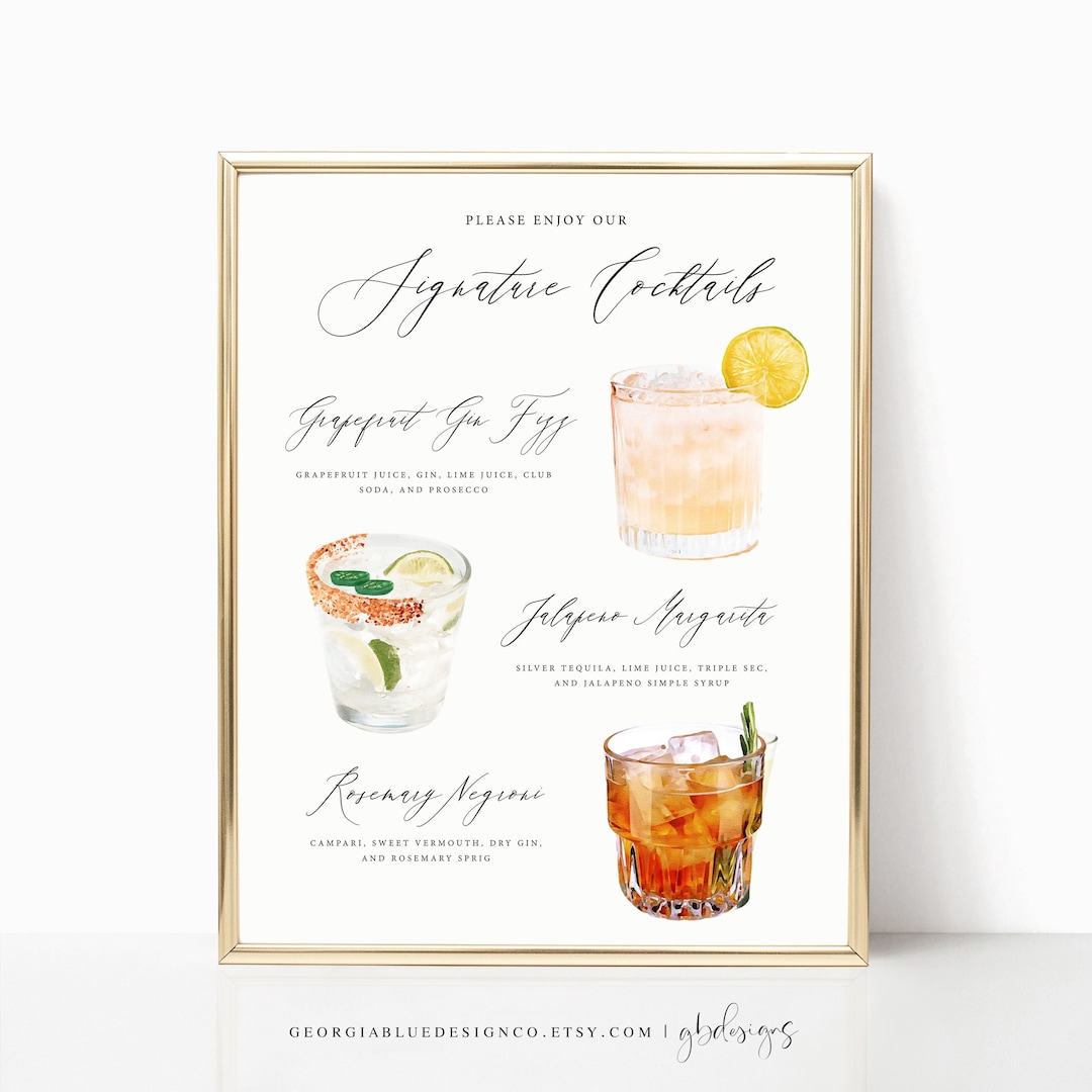 Printable Signature Cocktails Sign Editable Signature - Etsy