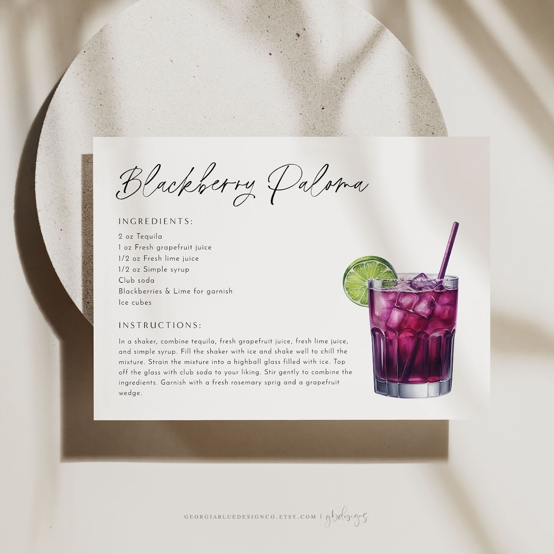 Cocktail Recipe Cards Template, Editable Recipe Cards, Recipe Cards ...