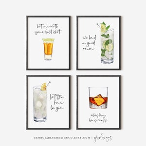 Printable Home Bar Wall Art Printable Bar Cart Decor Illustrated ...