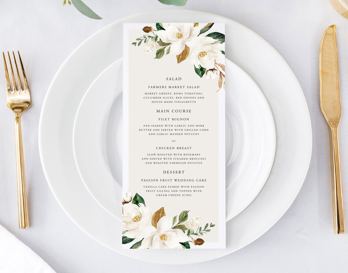 Printable Wedding Menu Wedding Menu Template Wedding Menu - Etsy