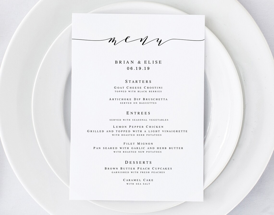 Printable Wedding Menu Wedding Menu Template Wedding Menu - Etsy