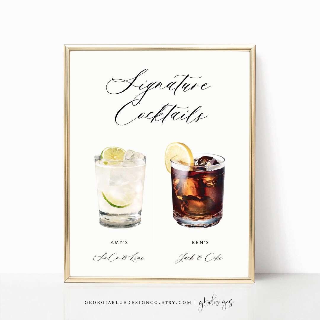 Printable Signature Cocktails Sign | Editable Signature Cocktails ...