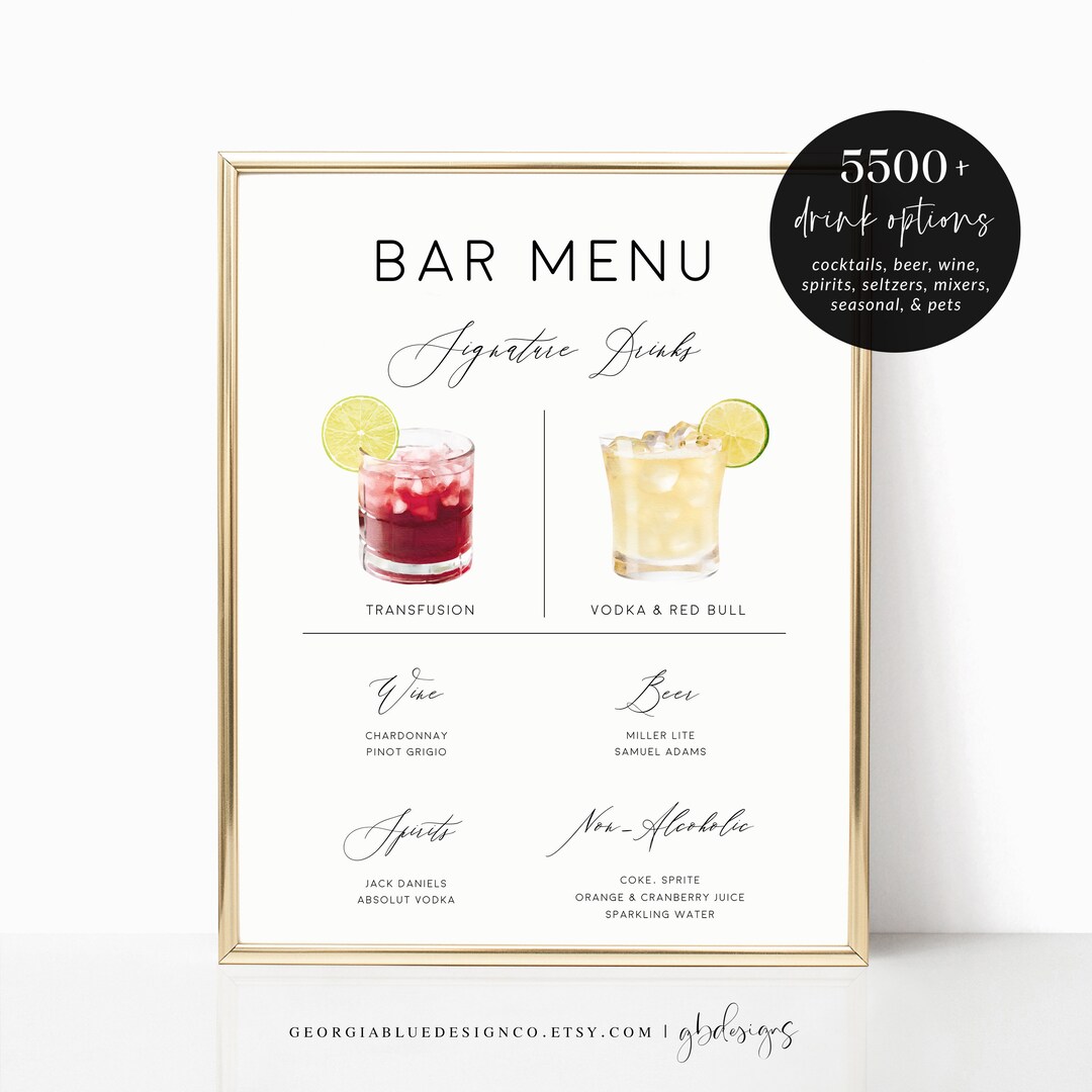 Printable Signature Cocktails Sign, Wedding Signature Drinks Menu ...