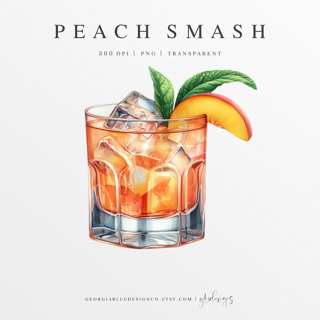 Bourbon Peach Smash Watercolor Clipart | Peach Drink Illustration ...