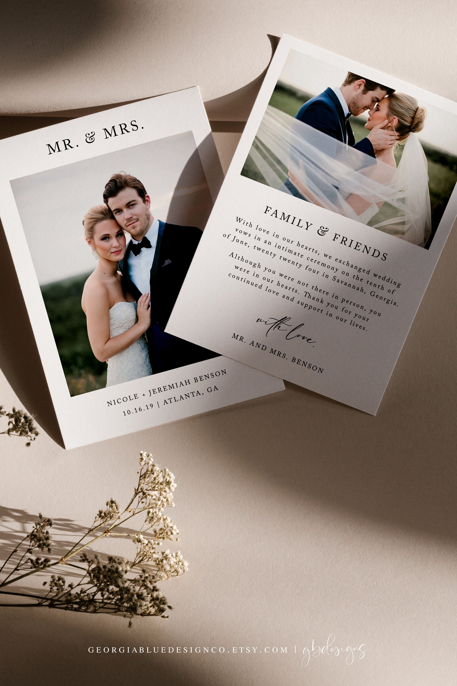 Wedding Announcement Template, Wedding Announcement Cards, Elopement ...