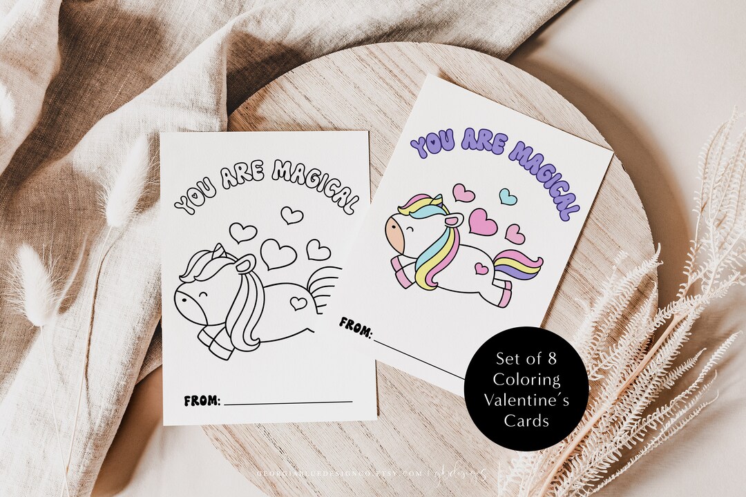 Coloring Valentines Cards | Unicorn Valentine Cards | Classroom ...