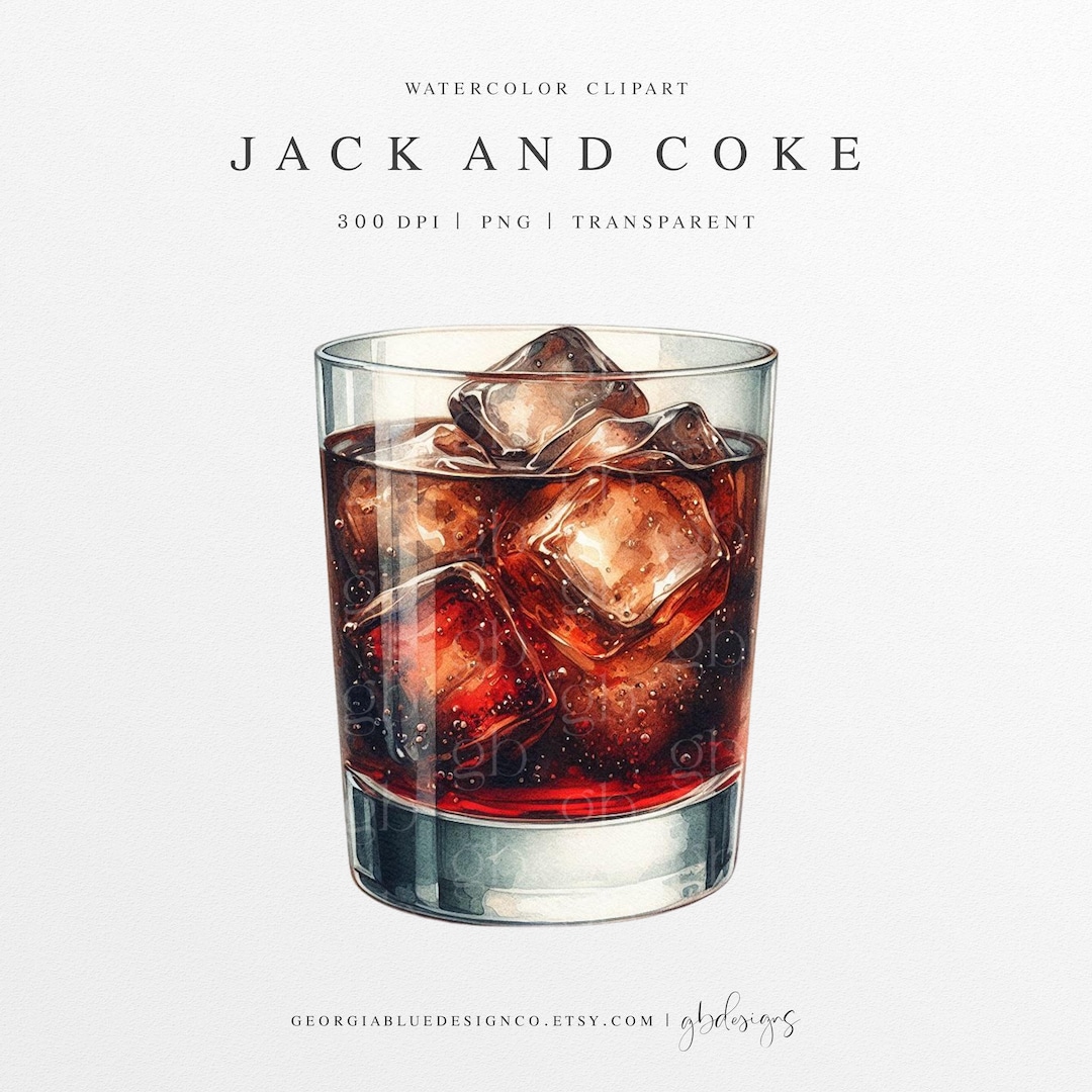Jack and Coke Watercolor Clipart Jack & Coke Drink Illustration Custom ...