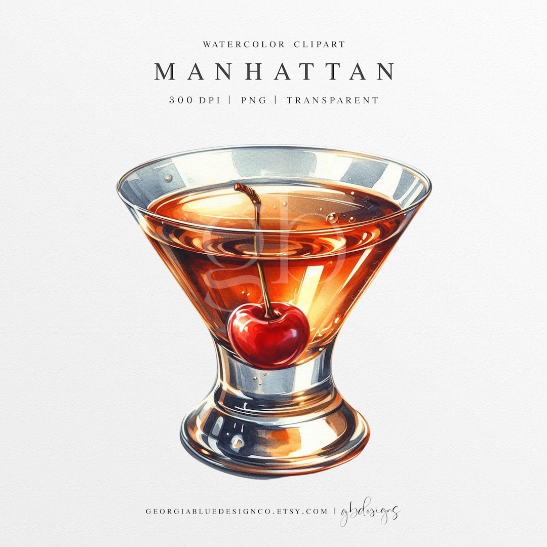 Manhattan Watercolor Clipart, Manhattan Drink Illustration, Custom ...