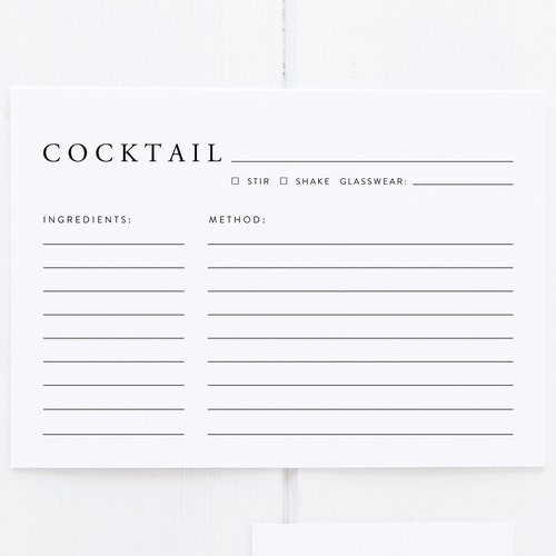 Editable Cocktail Recipe Card Template Printable Bar Drink - Etsy