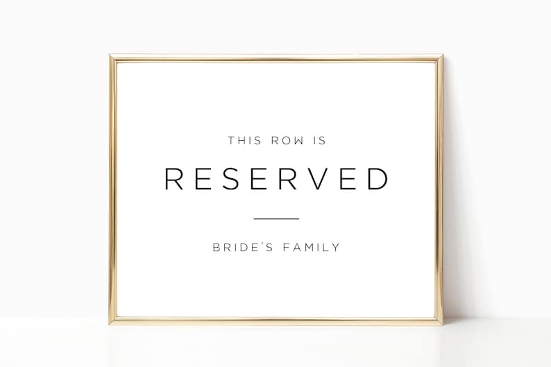Printable Reserved Seating Sign Template Wedding Ceremony - Etsy