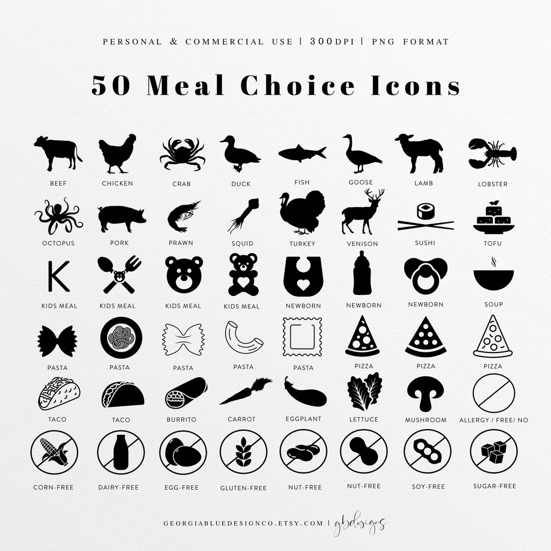 Meal Choice Icons Set | Minimalist Menu Icons | PNG | SVG | Commercial ...